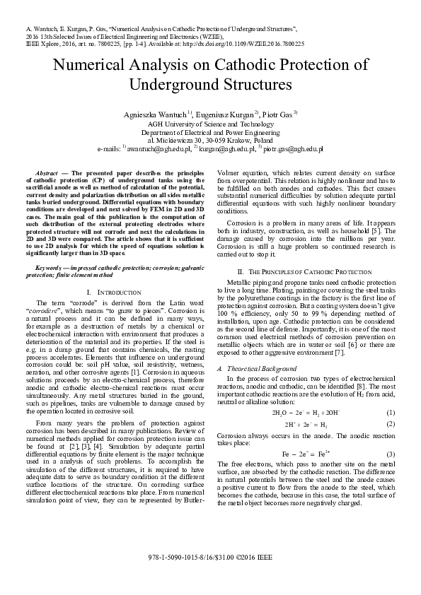 (PDF) Numerical Analysis on Cathodic Protection of Underground Structures