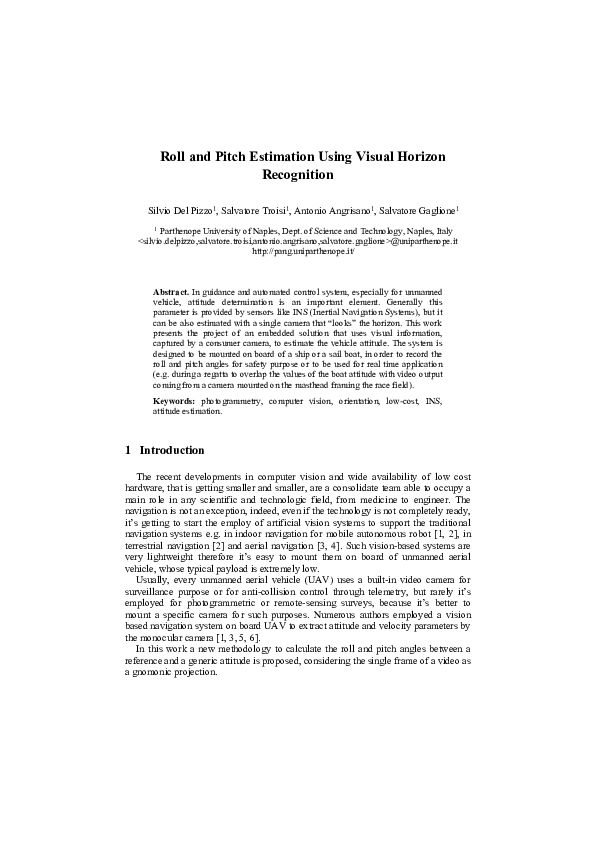 Pdf Roll And Pitch Estimation Using Visual Horizon Recognition