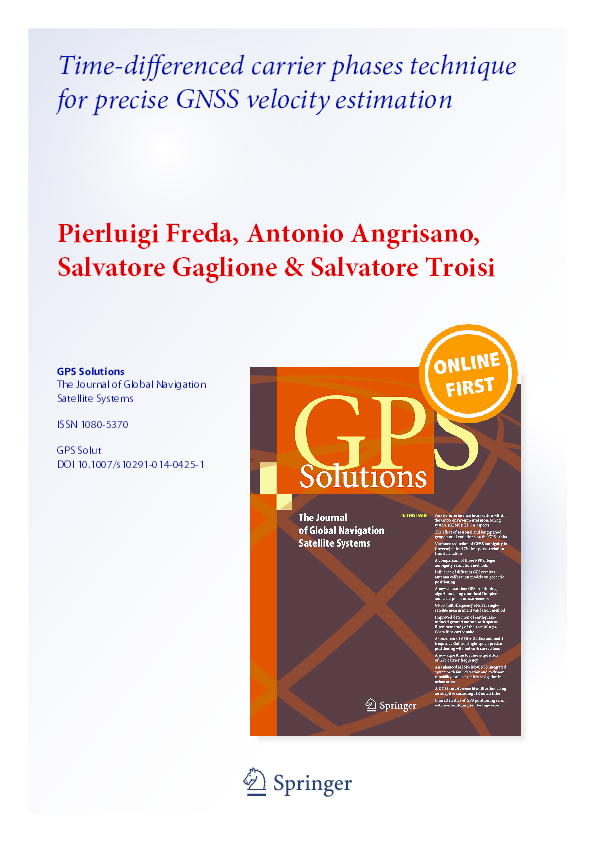 Pdf Time Differenced Carrier Phases Technique For Precise Gnss Velocity Estimation