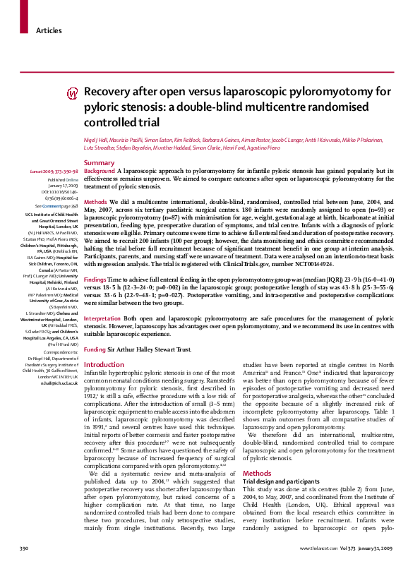 (PDF) Laparoscopic pyloromyotomy in infantile hypertrophic pyloric ...