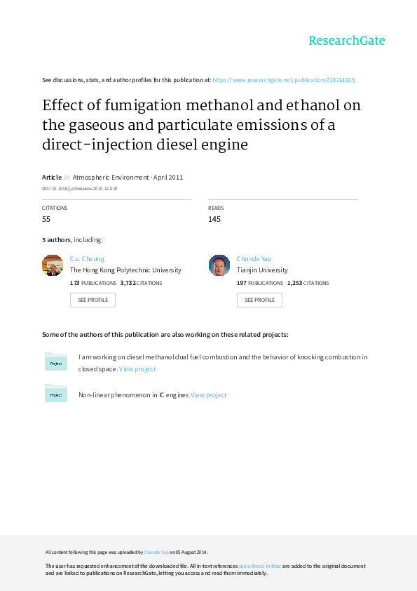 (PDF) Effect of fumigation methanol and ethanol on the gaseous and ...