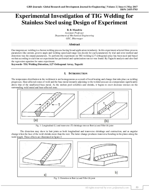 (PDF) Experimental Investigation of TIG Welding for Stainless Steel using Design of Experiment