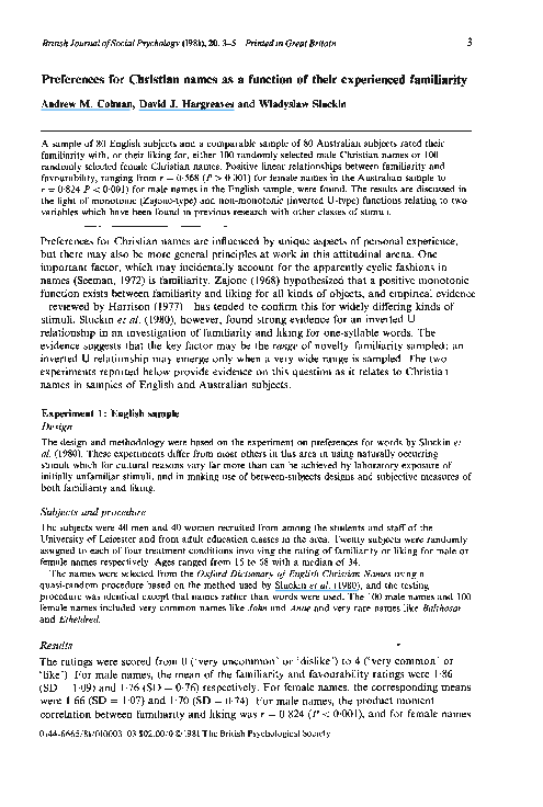 (PDF) Preferences for Christian names as a function of their ...