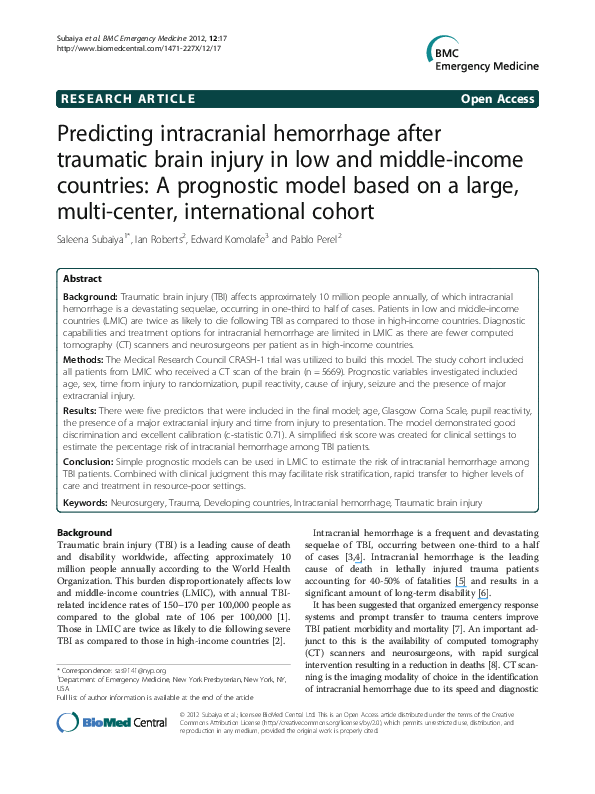 (PDF) Intracranial Hemorrhage Prediction for Traumatic Brain Injury ...