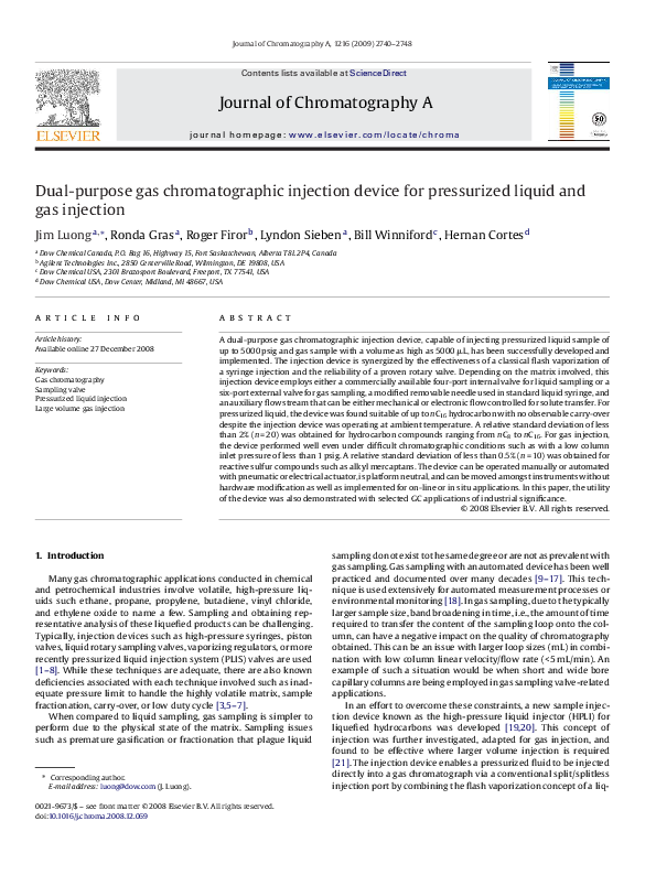 (PDF) Dual-purpose gas chromatographic injection device for pressurized ...