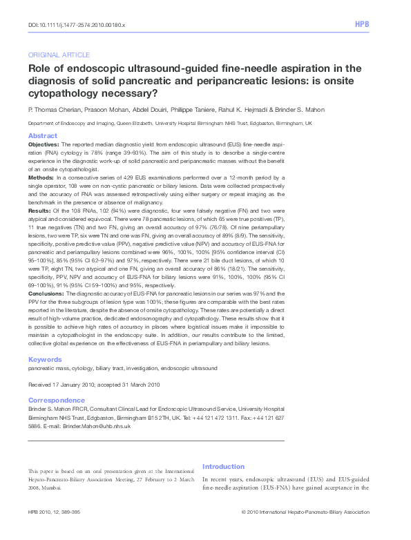 (PDF) Role of endoscopic ultrasound-guided fine-needle aspiration in ...