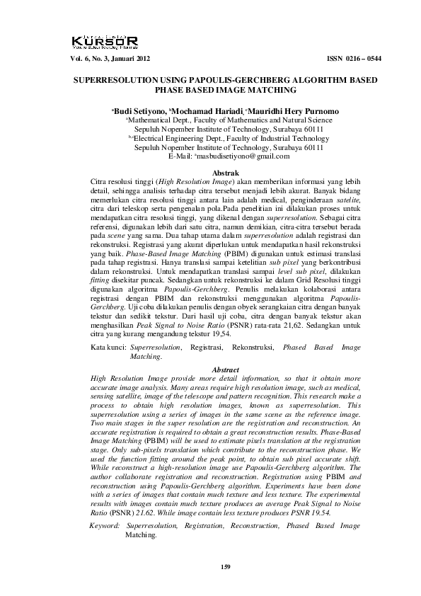 (PDF) SUPERRESOLUTION USING PAPOULIS-GERCHBERG ALGORITHM BASED PHASE BASED IMAGE MATCHING