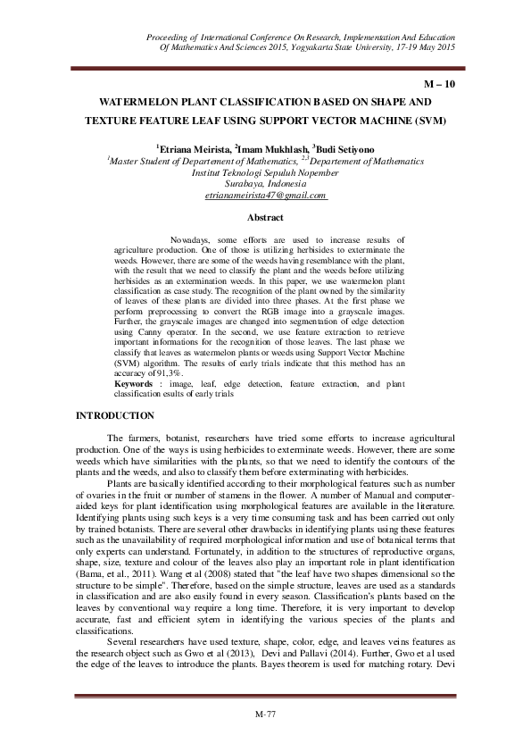 (PDF) M – 10 WATERMELON PLANT CLASSIFICATION BASED ON SHAPE AND TEXTURE ...