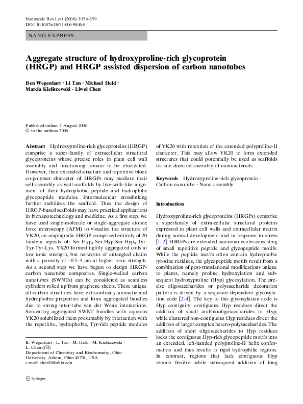 (PDF) Aggregate structure of hydroxyproline-rich glycoprotein (HRGP ...