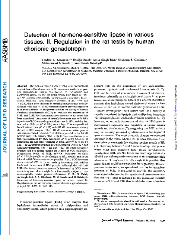 (PDF) Detection of hormone-sensitive lipase in various tissues. II ...