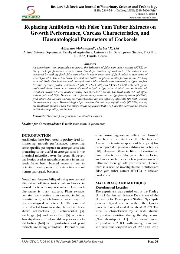 (PDF) Replacing Antibiotics with False Yam Tuber Extracts on Growth ...