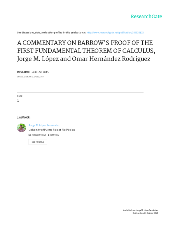 (PDF) A COMMENTARY ON BARROW'S PROOF OF THE FIRST FUNDAMENTAL THEOREM ...
