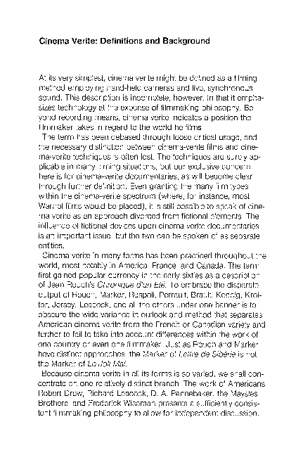 (PDF) Cinema Verite : Definitions and Background