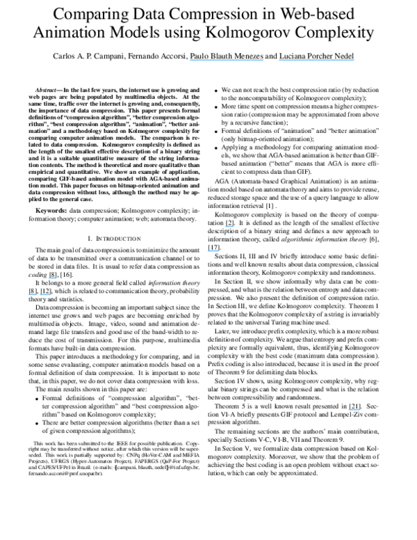 (PDF) Comparing Data Compression in Web-based Animation Models using Kolmogorov Complexity