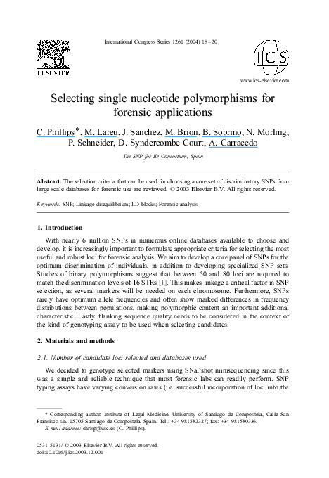 (PDF) Selecting single nucleotide polymorphisms for forensic applications