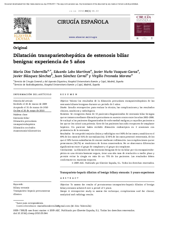 (PDF) Dilatación transparietohepática de estenosis biliar benigna ...