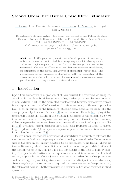 Pdf Second Order Variational Optic Flow Estimation