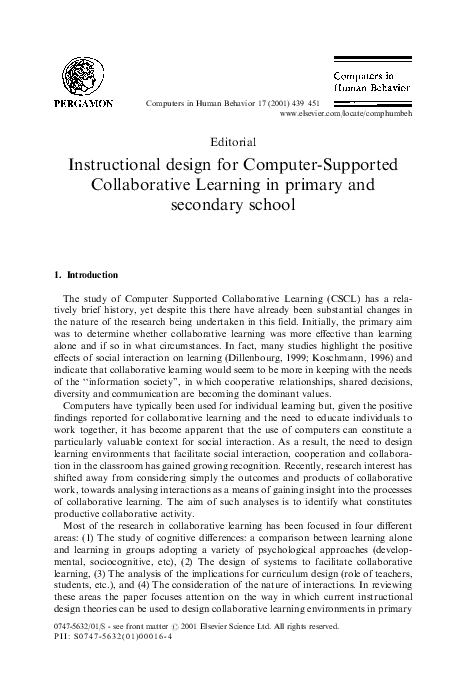 (PDF) Instructional design for Computer-Supported Collaborative Learning in primary and ...