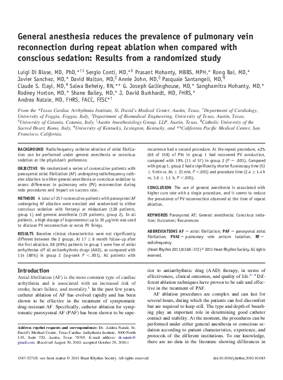 (PDF) General Anesthesia Reduces the Prevalence of Pulmonary Vein Reconnection During Repeat ...