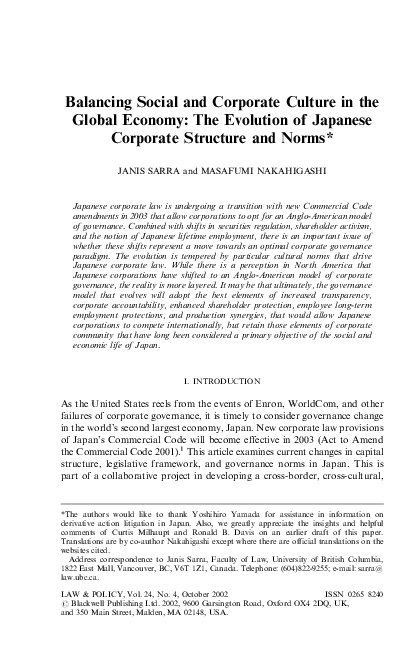 (PDF) Balancing Social and Corporate Culture in the Global Economy: The ...