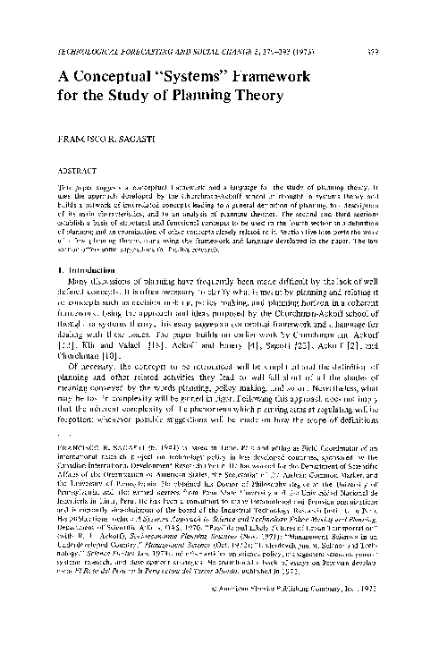 (PDF) A conceptual “systems” framework for the study of planning theory