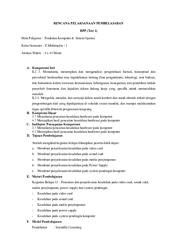 (DOC) RENCANA PELAKSANAAN PEMBELAJARAN RPP (Test 2