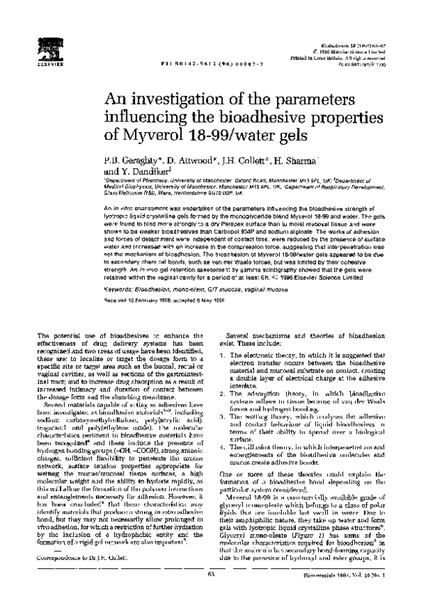 (PDF) An investigation of the parameters influencing the bioadhesive ...