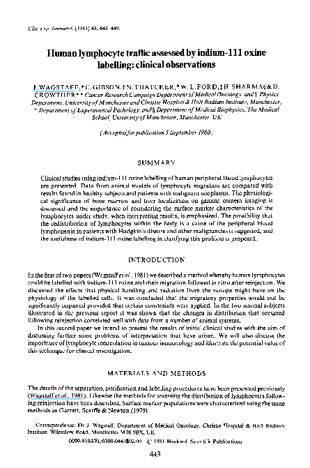 (PDF) Human lymphocyte traffic assessed by indium-III oxine labelling ...
