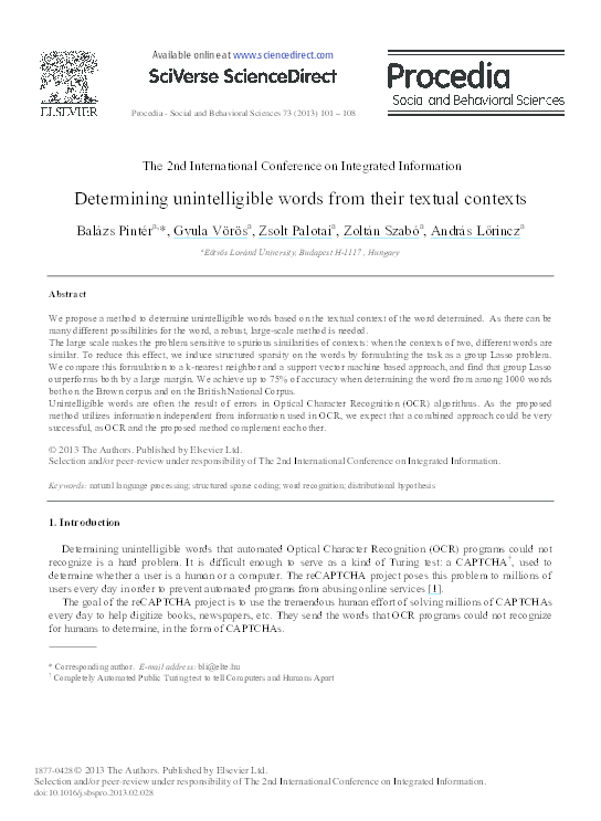 (PDF) Determining Unintelligible Words from their Textual Contexts ...