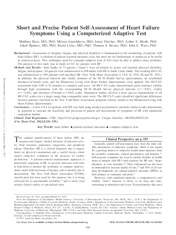 (PDF) Short and precise patient self-assessment of heart failure ...
