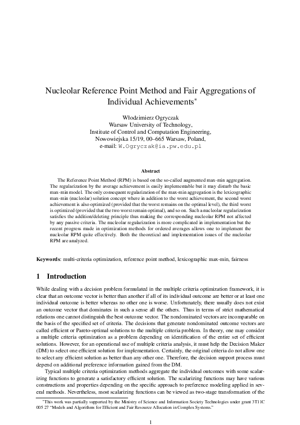 (PDF) Nucleolar Reference Point Method and Fair Aggregations of ...