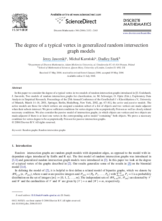 (PDF) The degree of a typical vertex in generalized random intersection graph models