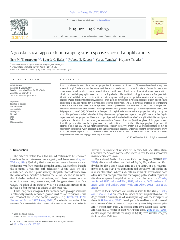 (PDF) A geostatistical approach to mapping site response spectral amplifications
