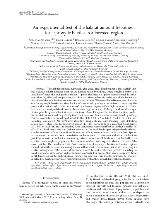 (PDF) An experimental test of the habitat-amount hypothesis for ...