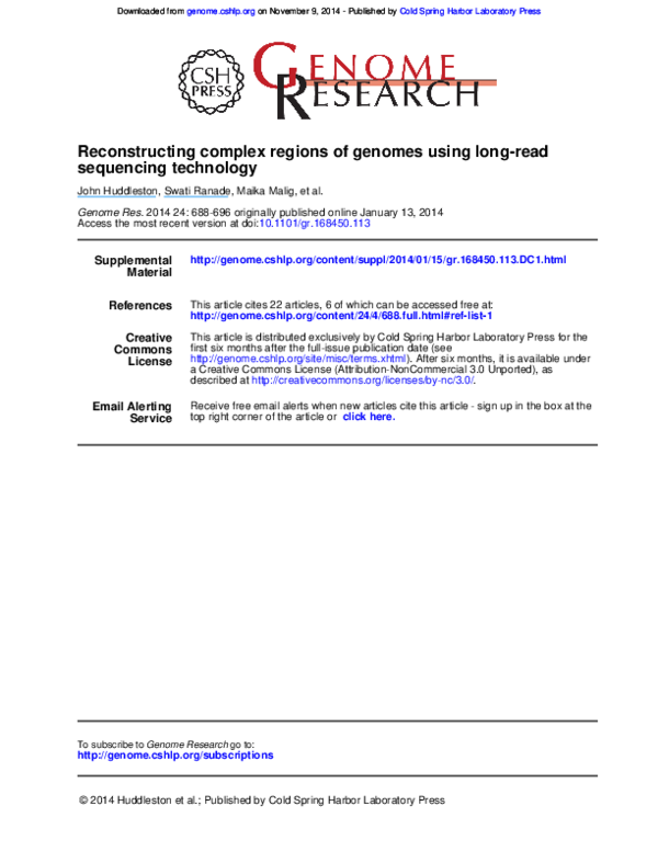 (PDF) Reconstructing complex regions of genomes using long-read sequencing technology