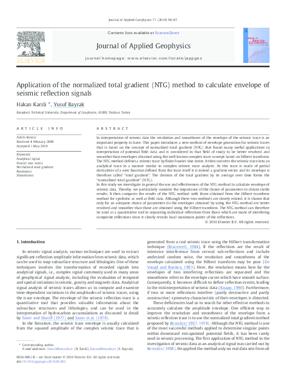 (PDF) Application of the normalized total gradient (NTG) method to calculate envelope of seismic ...