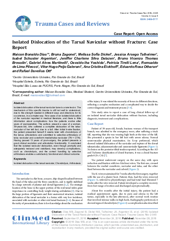(PDF) Trauma Cases and Reviews: Isolated Dislocation of the Tarsal ...