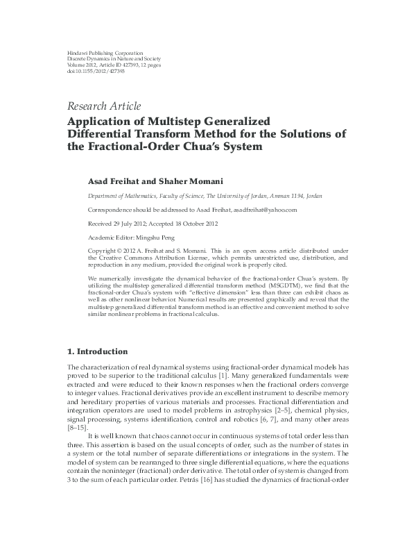 Pdf A Novel Multistep Generalized Differential Transform Method For