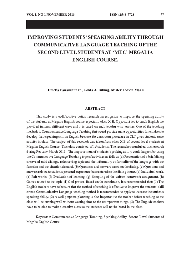 (PDF) JELLT Vol 1, No 1 November 2016, IMPROVING STUDENTS’ SPEAKING ABILITY THROUGH ...