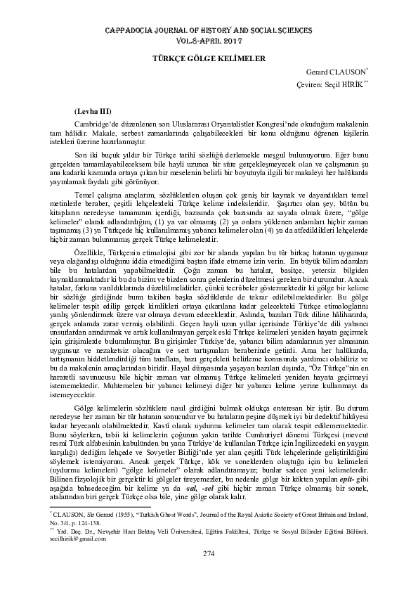 (PDF) Türkçe Gölge Kelimeler (Gerard Clauson)