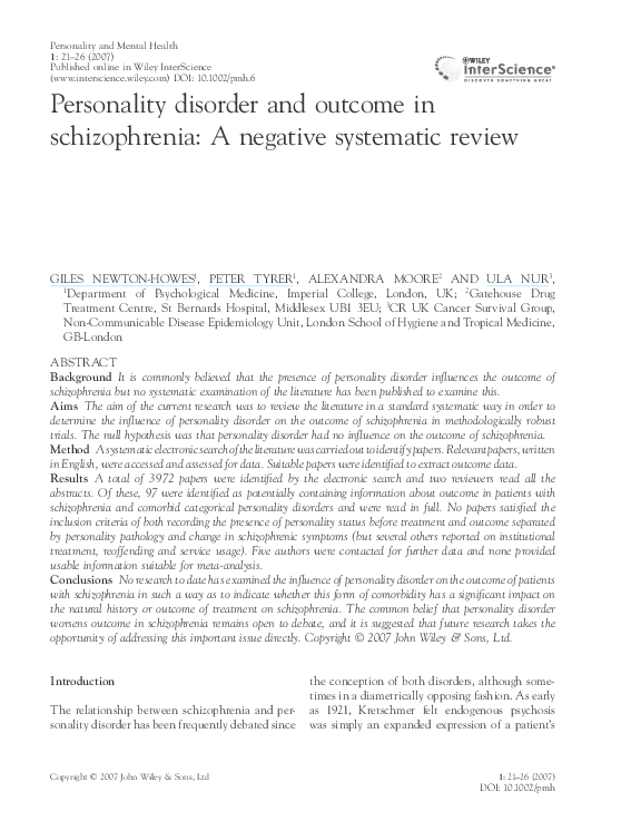(PDF) Personality disorder and outcome in schizophrenia: A negative ...