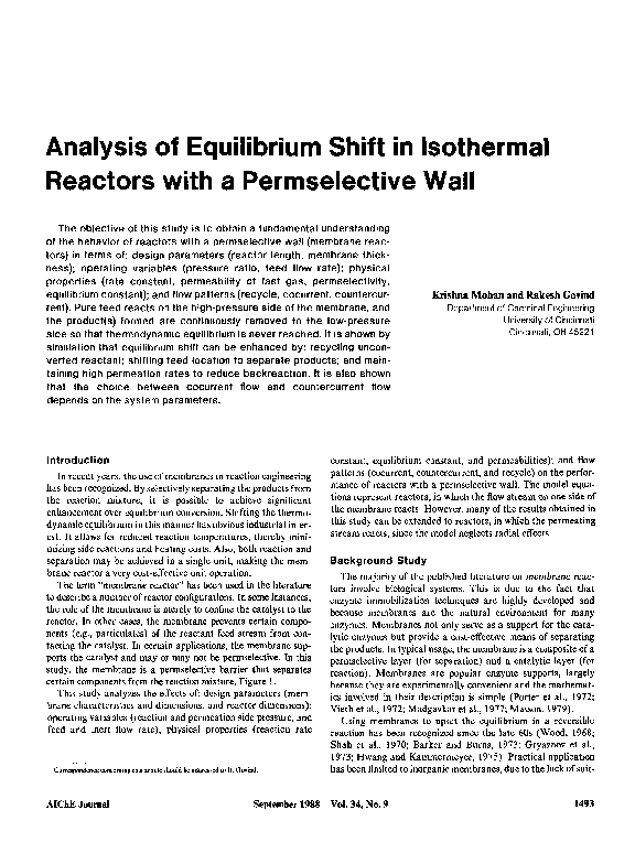 (PDF) Analysis of equilibrium shift in isothermal reactors with a ...