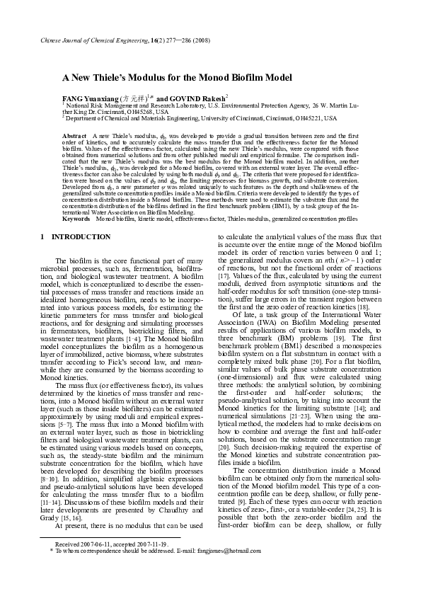 (PDF) A New Thiele's Modulus for the Monod Biofilm Model | Rakesh ...