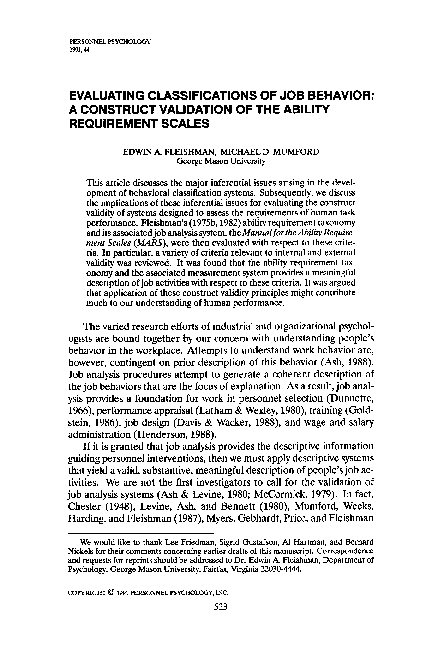 (PDF) Evaluating Classifications of Job Behavior: A Construct Validation of the Ability ...