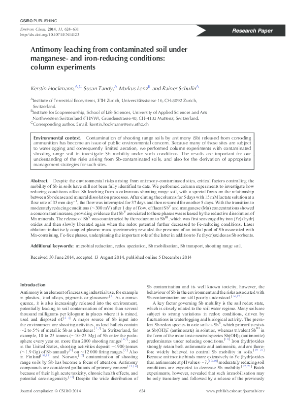 (PDF) Antimony leaching from contaminated soil under manganese- and ...