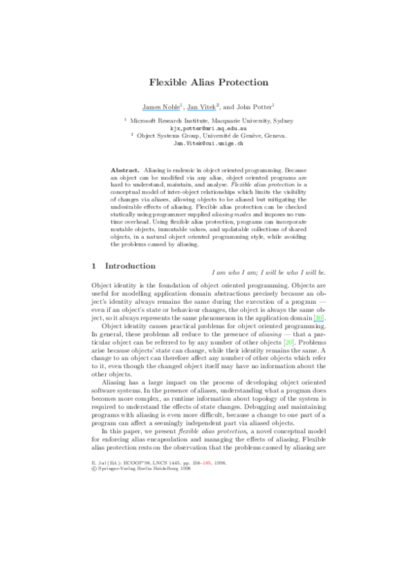 (PDF) Flexible alias protection | Jan Vitek - Academia.edu