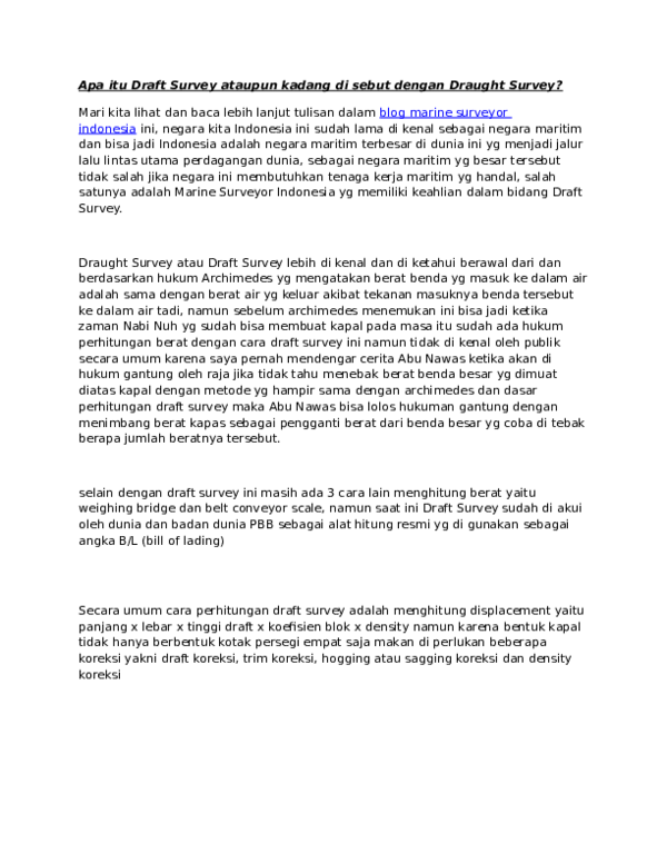 (DOC) Apa itu Draft Survey ataupun kadang di sebut dengan Draught Survey
