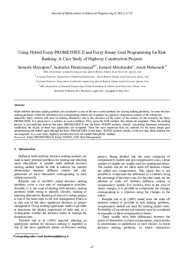 Pdf Using Hybrid Fuzzy Promethee Ii And Fuzzy Binary Goal Programming