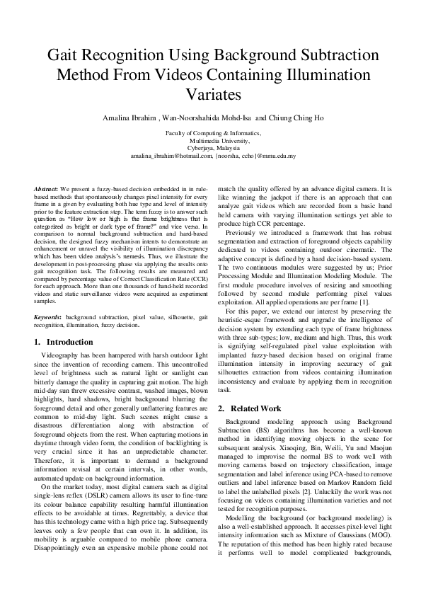 (PDF) Gait Recognition Using Background Subtraction Method From Videos Containing Illumination ...