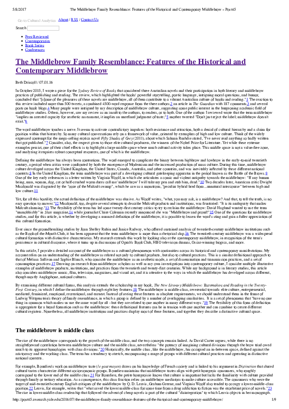 (PDF) The middlebrow family resemblance: Features of the historical and ...